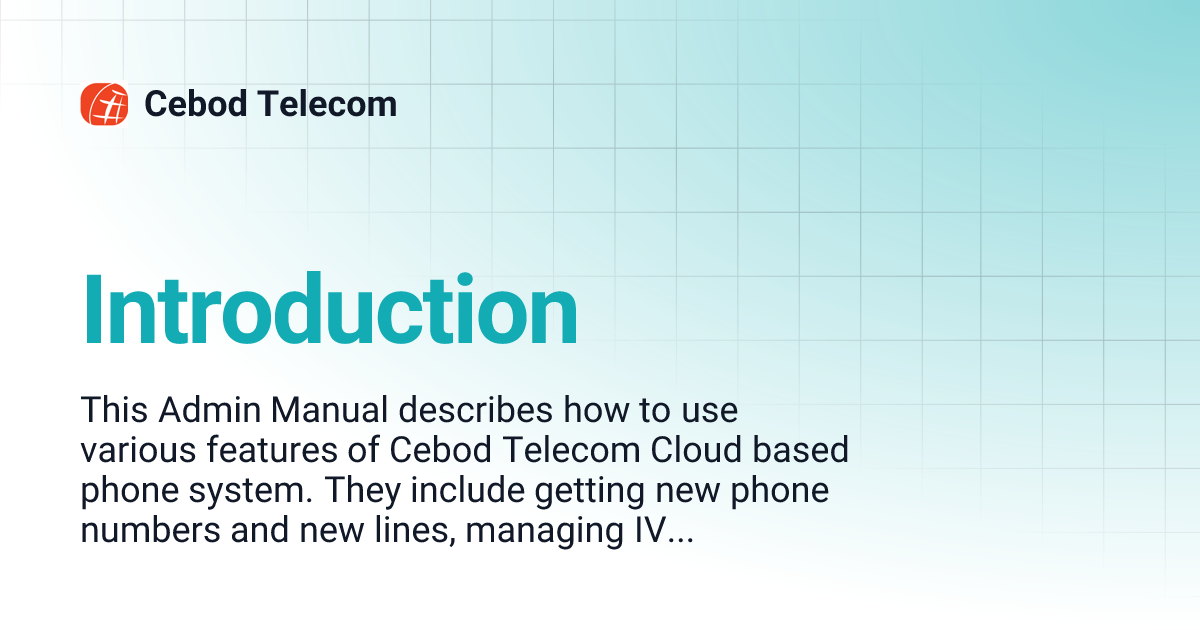 Introduction | Cebod Telecom